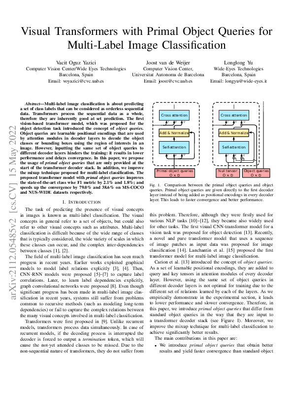 (PDF) Visual Transformers with Primal Object Queries for Multi-Label Image Classification