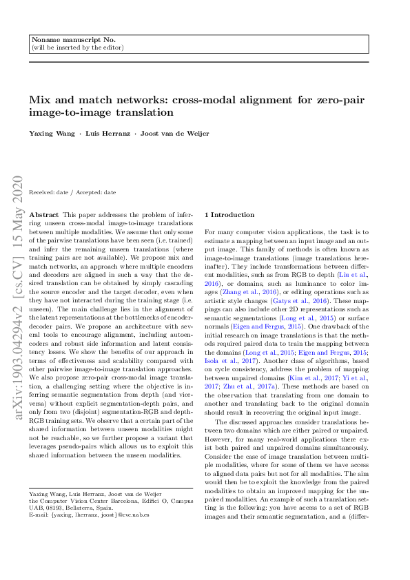 (PDF) Mix and match networks: cross-modal alignment for zero-pair image-to-image translation