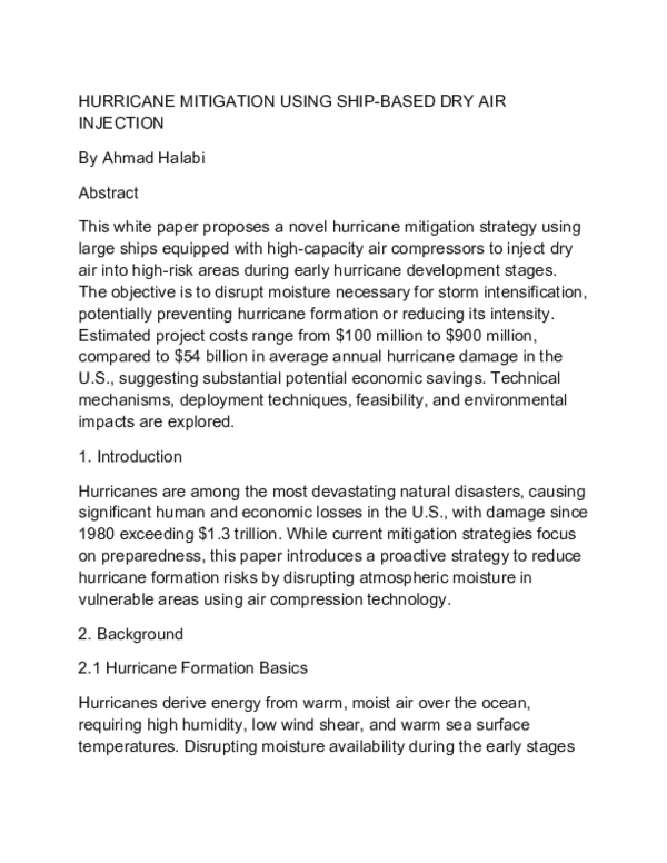 (PDF) HURRICANE MITIGATION USING SHIP-BASED DRY AIR INJECTION
