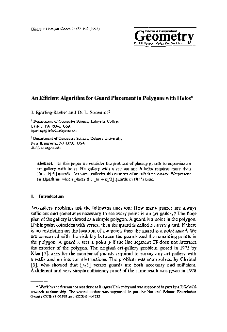 (PDF) An efficient algorithm for guard placement in polygons with holes