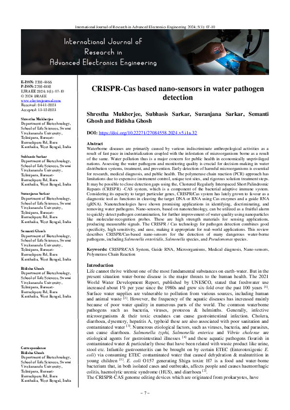 (PDF) CRISPR-Cas based nano-sensors in water pathogen detection
