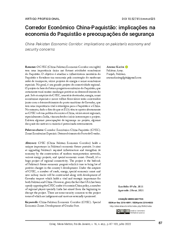(PDF) Corredor Econômico China-Paquistão: implicações na economia do ...