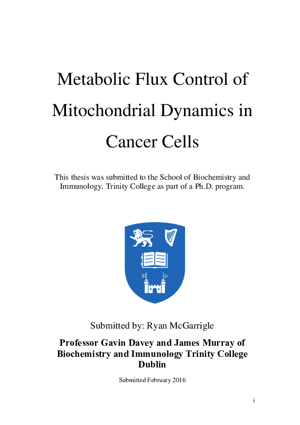 (PDF) Metabolic flux control of mitochondrial dynamics in cancer cells
