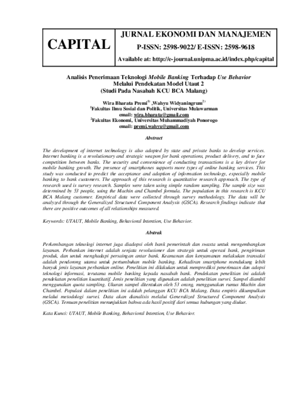 (PDF) Analisis Penerimaan Teknologi Mobile Banking Terhadap Use Behavior Melalui Pendekatan ...
