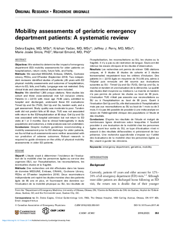 (PDF) Mobility assessments of geriatric emergency department patients ...
