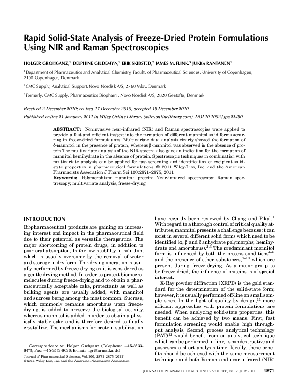 (PDF) Rapid Solid-State Analysis of Freeze-Dried Protein Formulations Using NIR and Raman ...