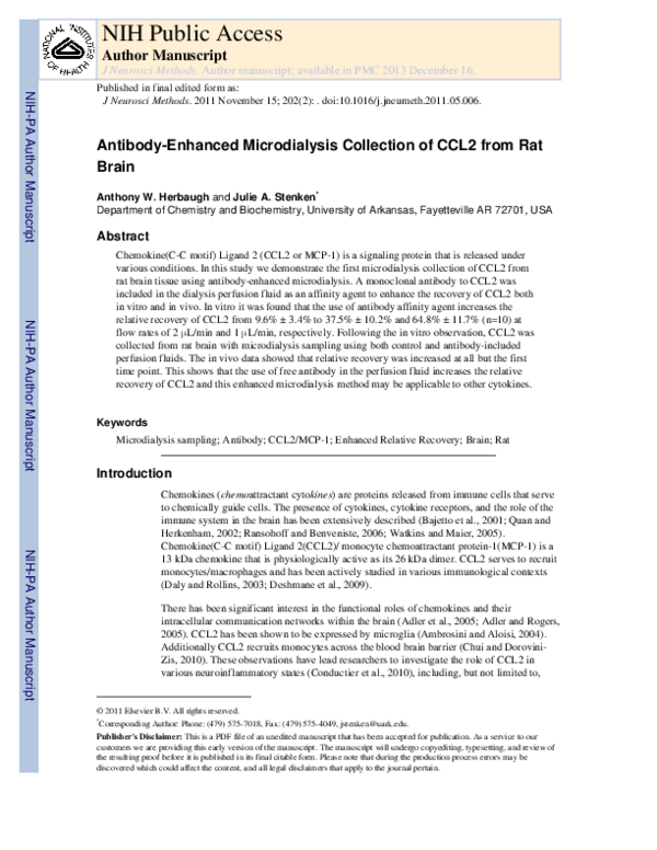 (PDF) Antibody-enhanced microdialysis collection of CCL2 from rat brain