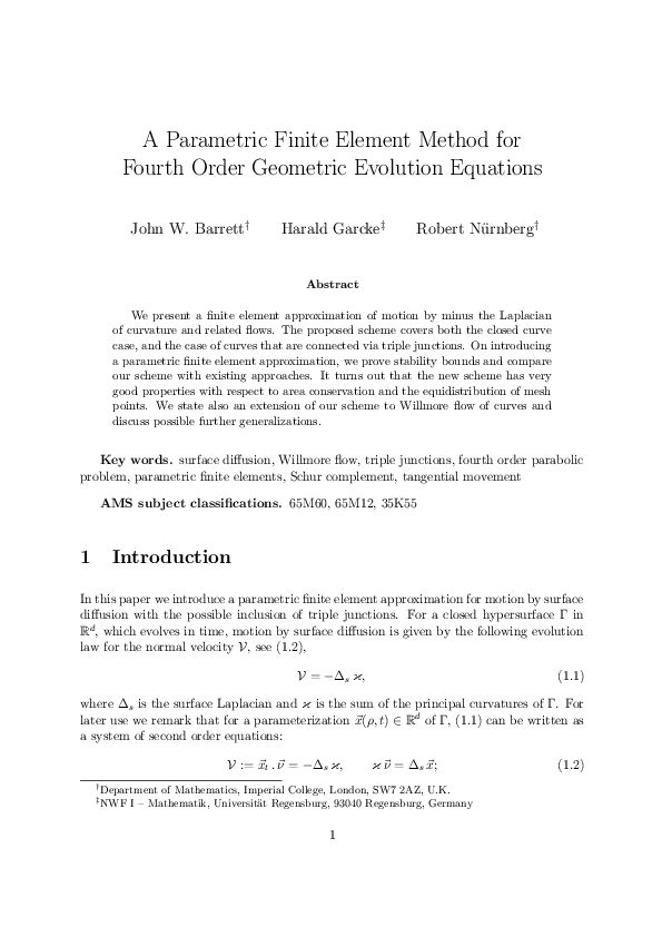 (PDF) A parametric finite element method for fourth order geometric evolution equations