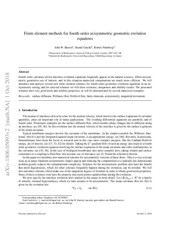 (PDF) Finite element methods for fourth order axisymmetric geometric ...