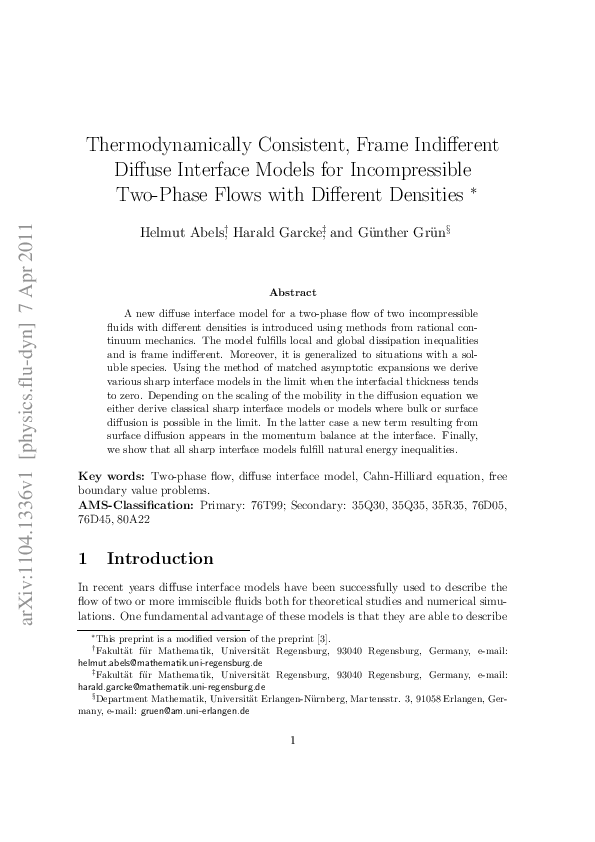 (PDF) Thermodynamically Consistent, Frame Indifferent Diffuse Interface Models for ...