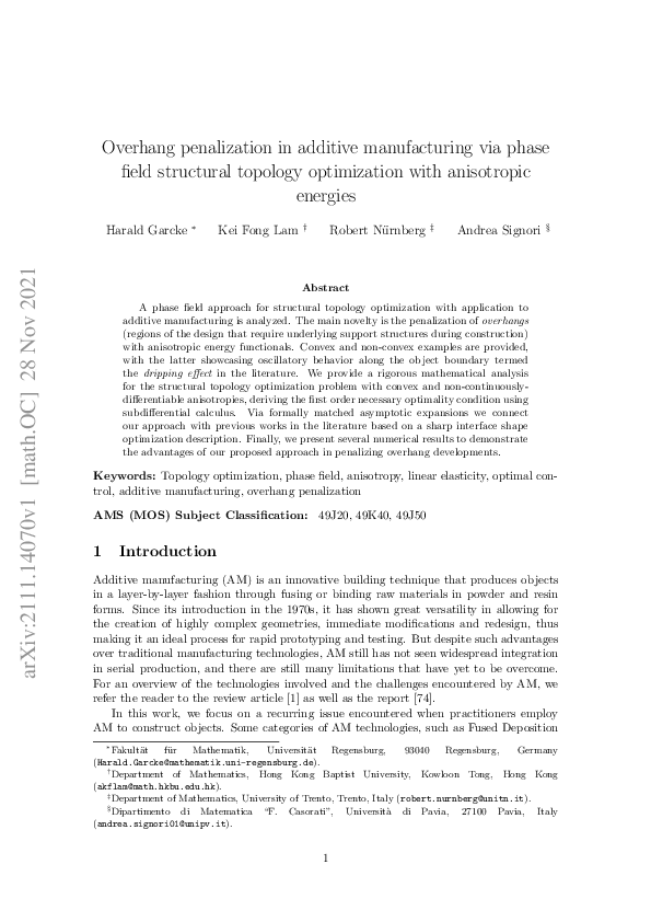 (PDF) Overhang penalization in additive manufacturing via phase field ...
