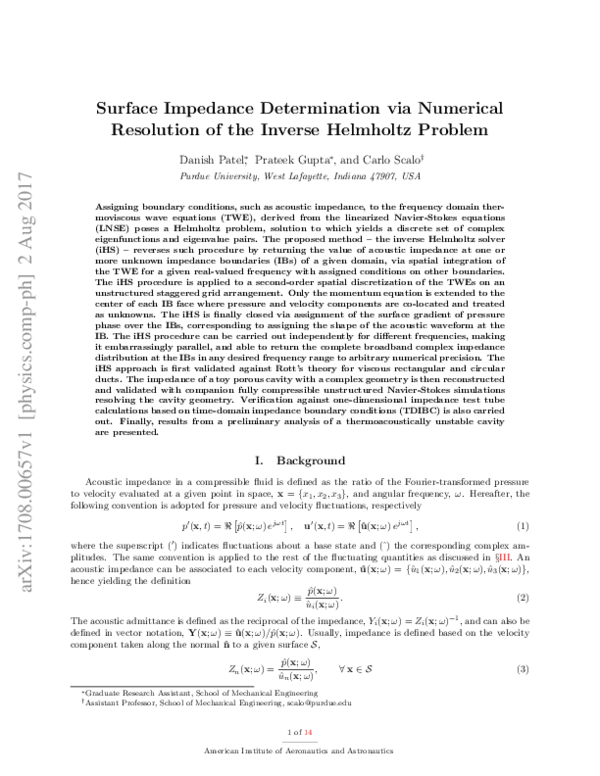 (PDF) Surface Impedance Determination via Numerical Resolution of the Inverse Helmholtz Problem