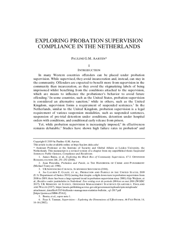 (PDF) Exploring Probation Supervision Compliance in the Netherlands