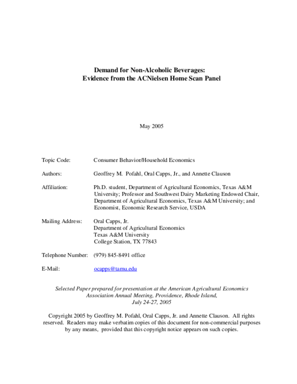 (PDF) Demand for Non-Alcoholic Beverages: Evidence From The ACNielsen ...