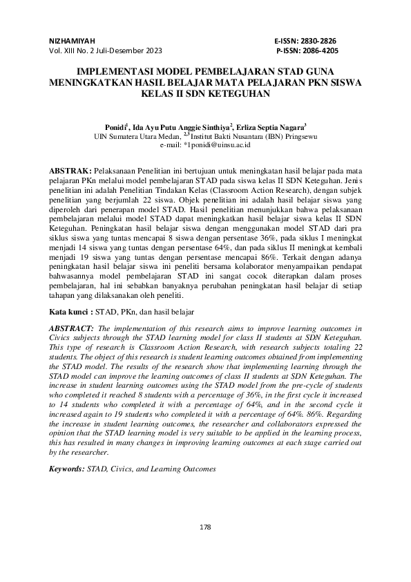 (PDF) Implementasi Model Pembelajaran Stad Guna Meningkatkan Hasil Belajar Mata Pelajaran PKN ...
