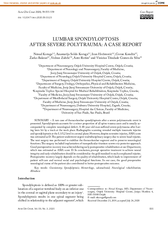 (PDF) Lumbar spondyloptosis after severe polytrauma: a case report