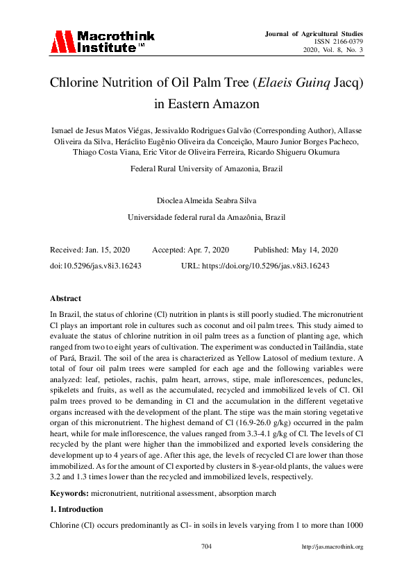(PDF) Chlorine Nutrition of Oil Palm Tree (Elaeis Guinq Jacq) in ...