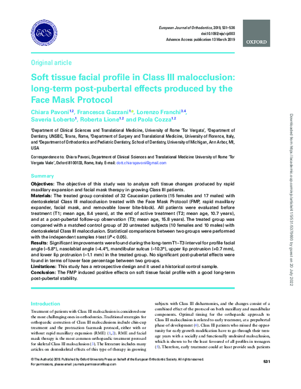(PDF) Soft tissue facial profile in Class III malocclusion: long-term ...
