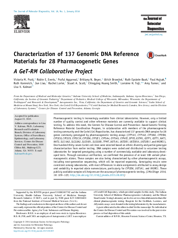 (PDF) Characterization of 137 Genomic DNA Reference Materials for 28 ...