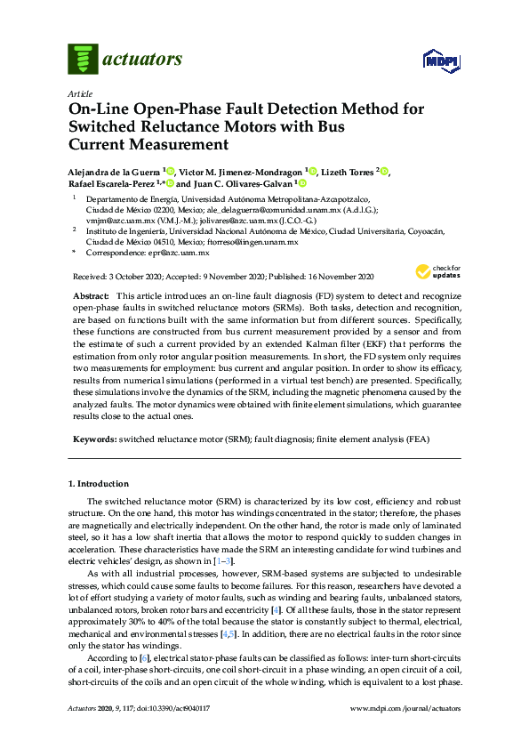 Pdf On Line Open Phase Fault Detection Method For Switched Reluctance Motors With Bus Current