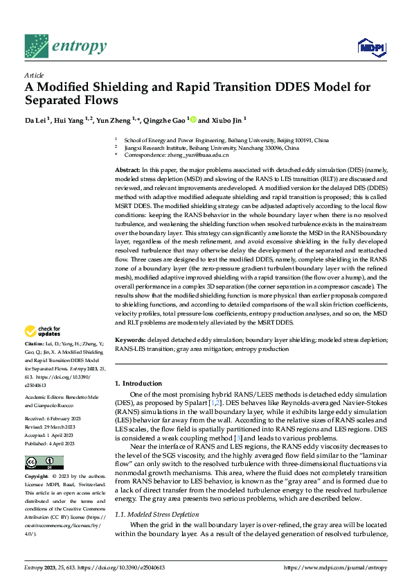 Pdf A Modified Shielding And Rapid Transition Ddes Model For Separated Flows