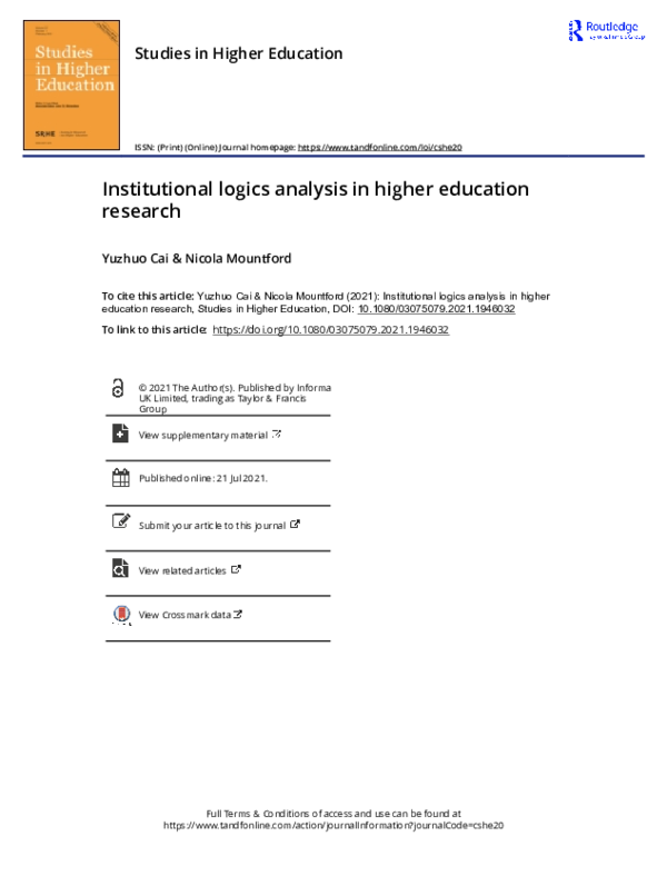 (PDF) Institutional logics analysis in higher education research