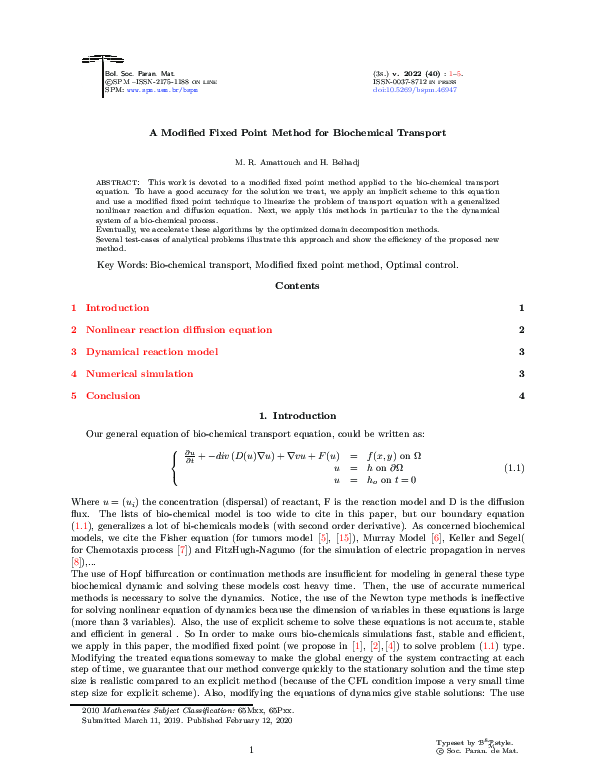 (PDF) A modified fixed point method for biochemical transport