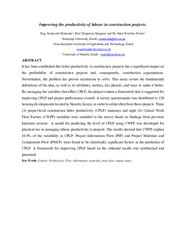 (PDF) Improving the productivity of labour in construction projects