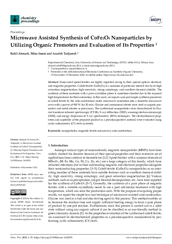 (PDF) Microwave Assisted Synthesis of CoFe2O4 Nanoparticles by ...