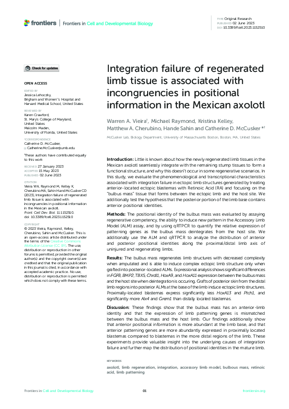 (PDF) Integration failure of regenerated limb tissue is associated with ...