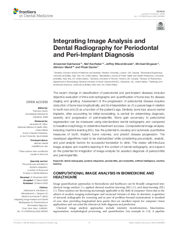 (PDF) Integrating Image Analysis and Dental Radiography for Periodontal and Peri-Implant Diagnosis