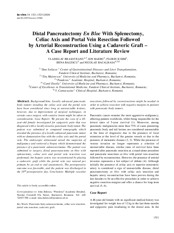 (PDF) Distal Pancreatectomy En Bloc With Splenectomy, Celiac Axis and Portal Vein Resection ...