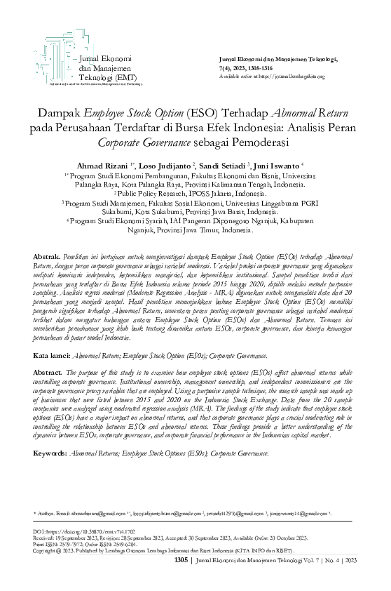 (PDF) Dampak Employee Stock Option (ESO) Terhadap Abnormal Return pada ...