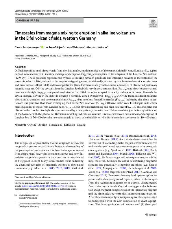 (PDF) Timescales from magma mixing to eruption in alkaline volcanism in ...