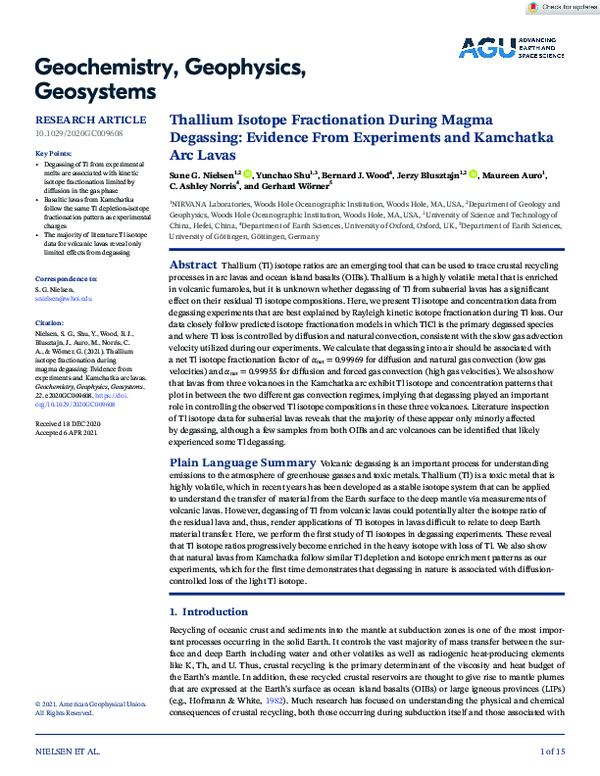 (PDF) Thallium Isotope Fractionation During Magma Degassing: Evidence ...