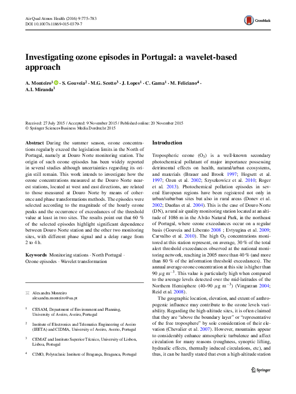 (PDF) Investigating ozone episodes in Portugal: a wavelet-based approach