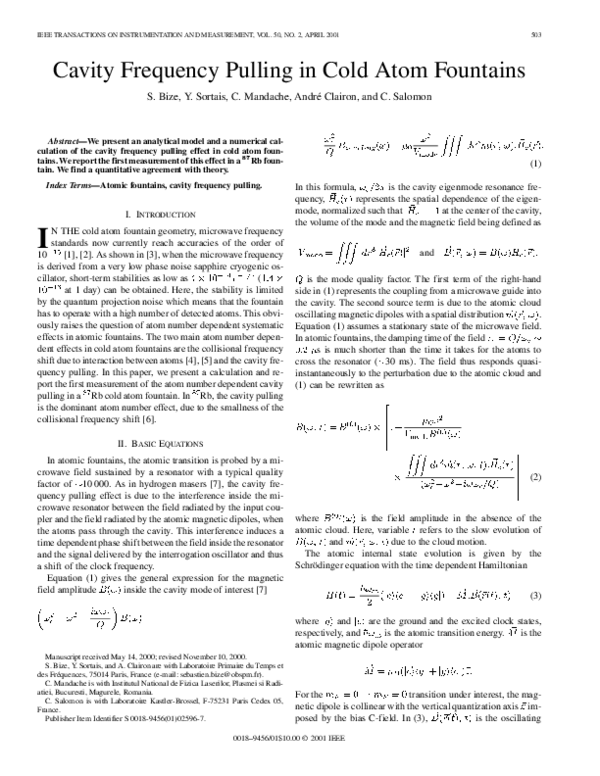 (PDF) Cavity frequency pulling in cold atom fountains