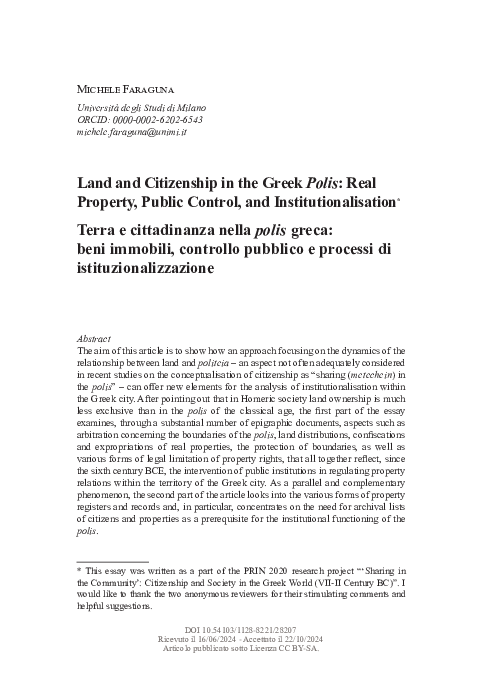 (PDF) Land and Citizenship in the Greek Polis: Real Property, Public ...