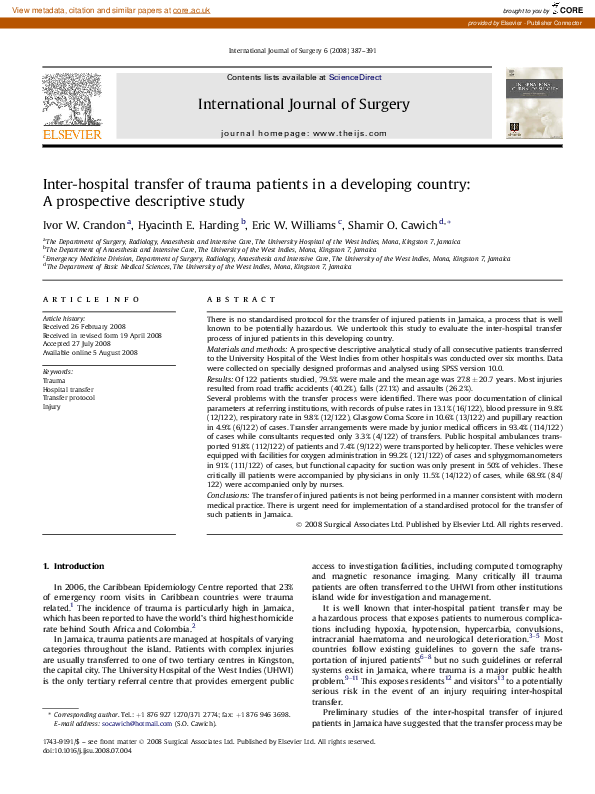 (PDF) Inter-hospital transfer of trauma patients in a developing ...