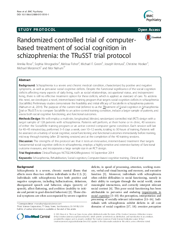(PDF) Randomized controlled trial of computer-based treatment of social cognition in ...