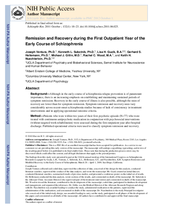 (PDF) Remission and recovery during the first outpatient year of the ...