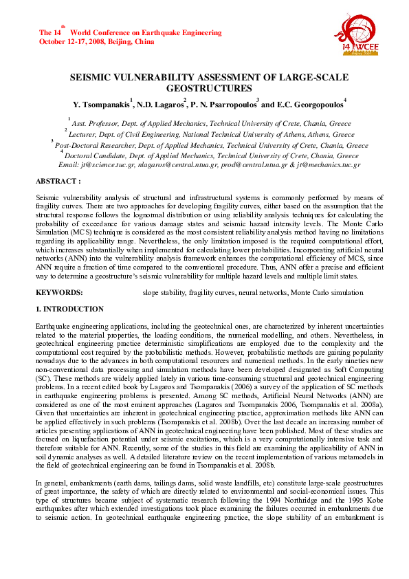 (PDF) Seismic Vulnerability Assessment of Large-Scale Geostructures