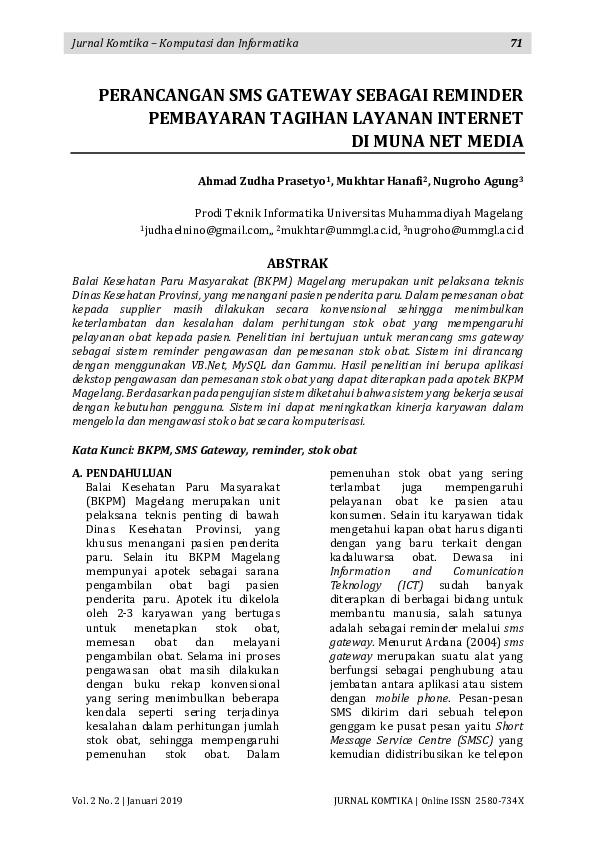 (PDF) Perancangan SMS Gateway Sebagai Reminder Pembayaran Tagihan ...