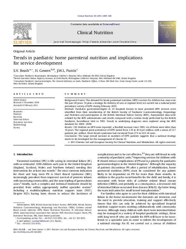 (PDF) Trends in paediatric home parenteral nutrition and implications ...