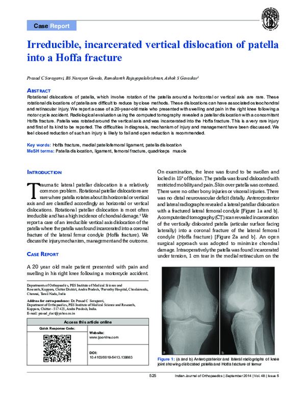 (PDF) Irreducible, incarcerated vertical dislocation of patella into a ...