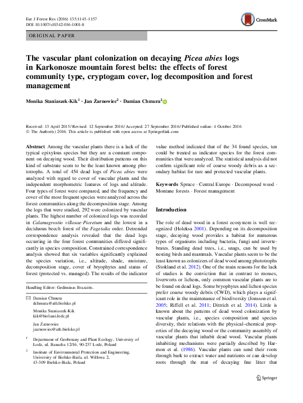 (PDF) The vascular plant colonization on decaying Picea abies logs in ...