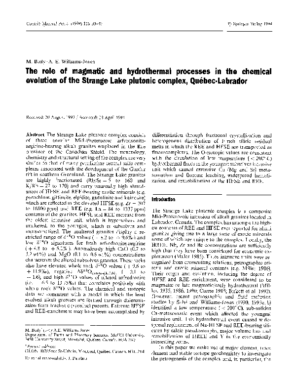(PDF) The role of magmatic and hydrothermal processes in the chemical ...