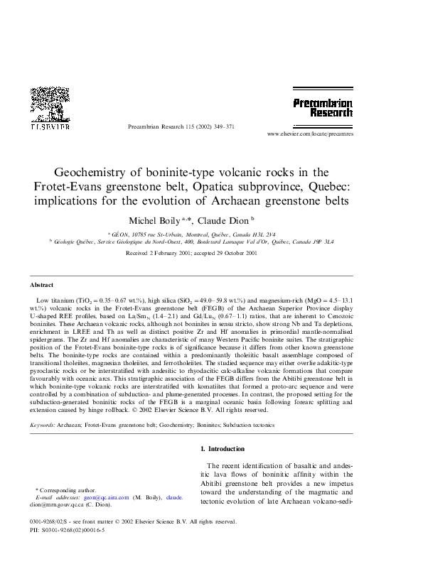 (PDF) Geochemistry of boninite-type volcanic rocks in the Frotet-Evans ...