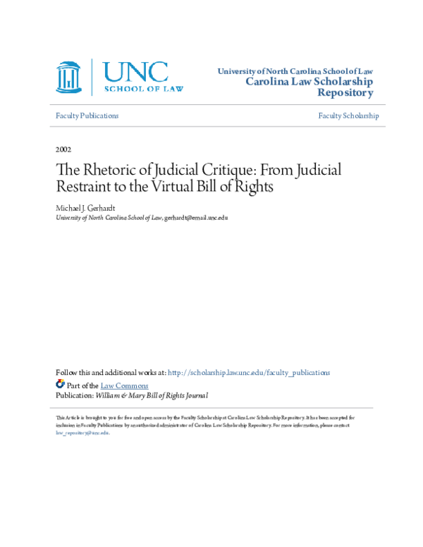 (PDF) The Rhetoric of Judicial Critique: From Judicial Restraint to the ...