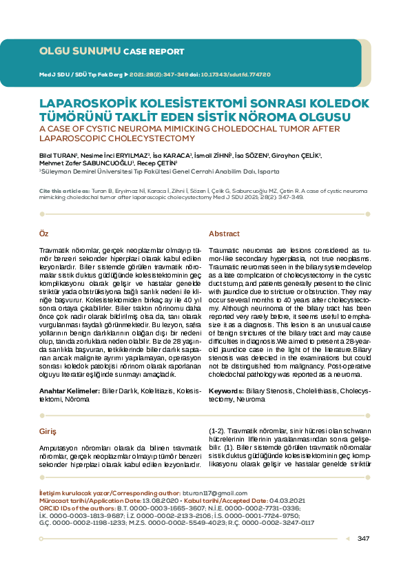 (PDF) Laparoskopik kolesistektomi sonrası koledok tümörünü taklit eden ...